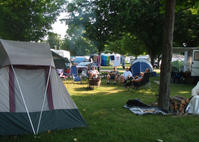 Group Camping on the American River in a private campground.